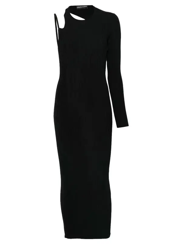 David Koma Cut-out Ribbed Knit Midi Dress - Black