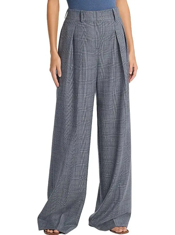 Michael Kors Glen Plaid Wool And Silk Pants - Steel/lake