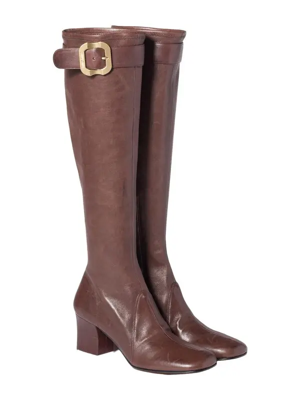 Miu Miu Nappa Leather Knee High Boots With Buckle - Dark Brown
