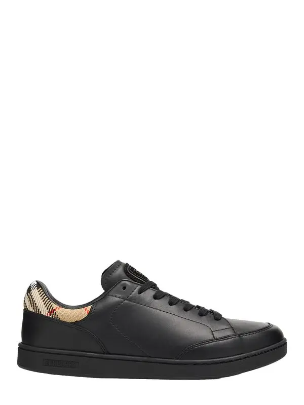 Burberry Set Leather & Check Low-top Sneakers - Blacksand