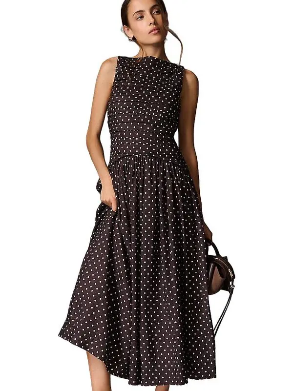 LOVAAN Val Linen Blend Boat-neck Midi Dress - Cacao Spot