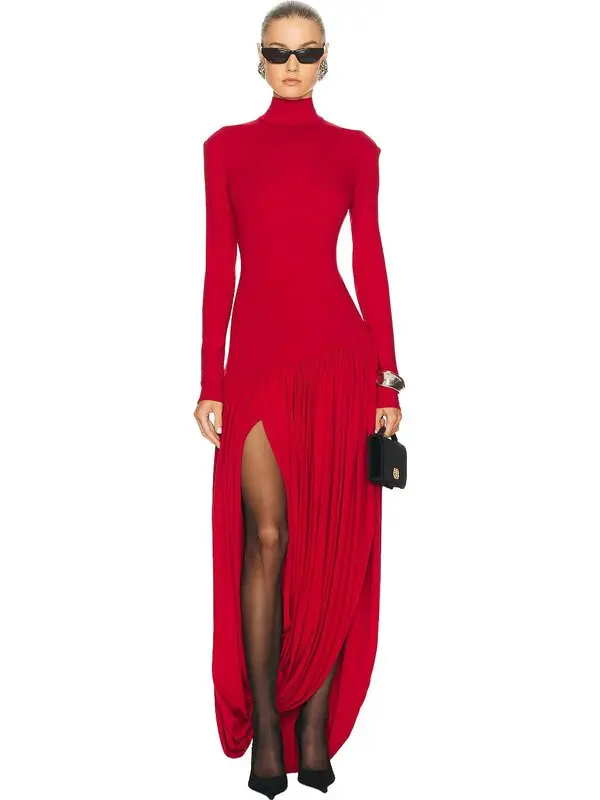 Magda Butrym Long Sleeve Draped Dress - Red