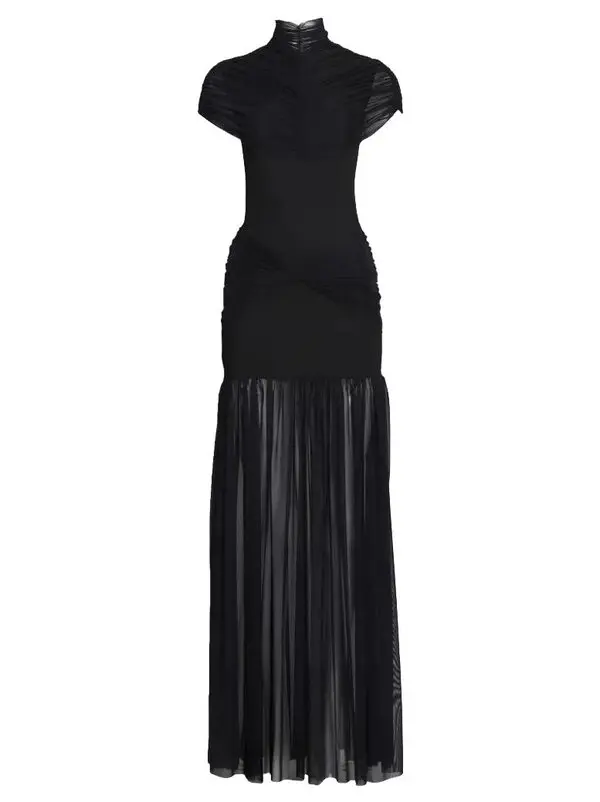 AXEL 113 Gace Mesh-panelled Long Dress - Black