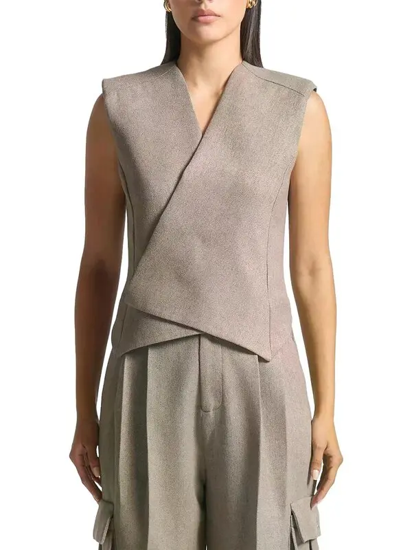 Manière De Voir Maniere De Voir Laurence Textured Taupe Tailored Wrap Waistcoat - Neutrals