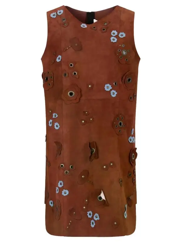 Marni Suede Mini Dress With Daisy Appliqué And Stud Embellishments - Brown