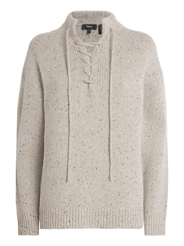 Theory Wool-cotton-cashmere Drawstring Sweater - Beige