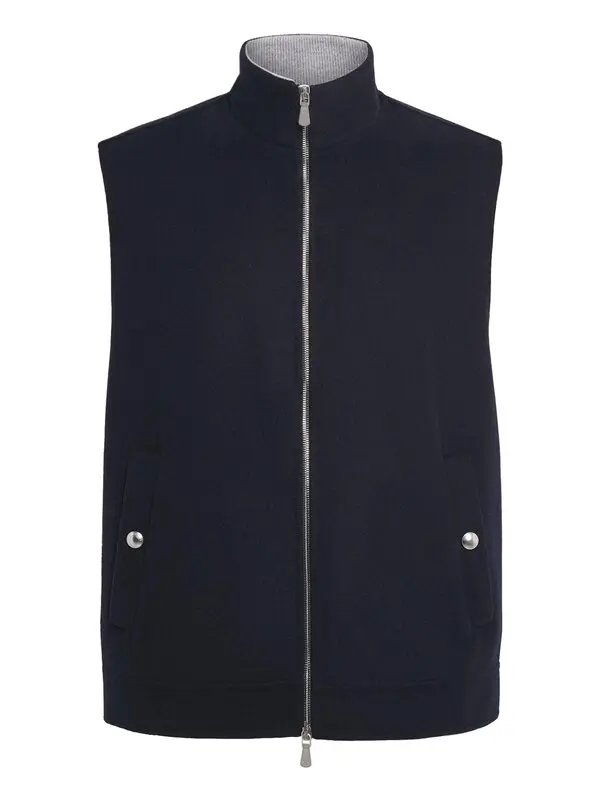 Eleventy Wool Two-way Zip Gilet - Blue