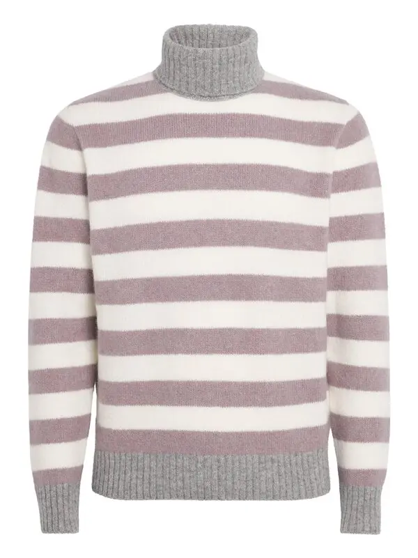 Eleventy Cashmere-blend Stripe Rollneck Sweater - White