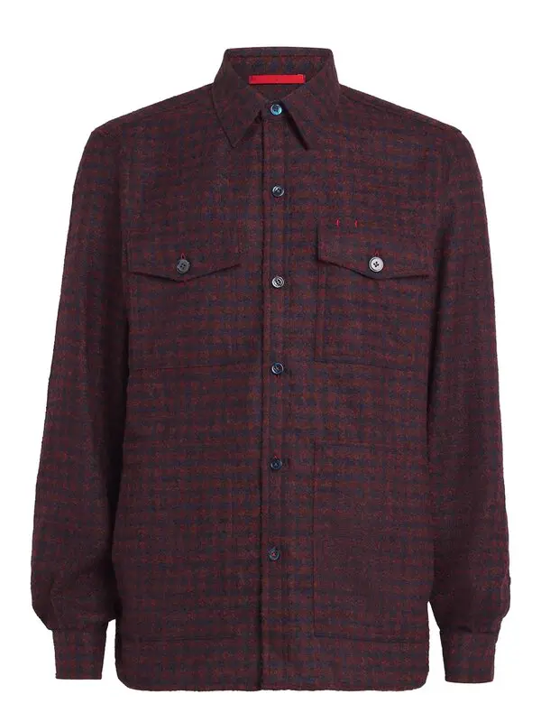 Isaia Houndstooth Overshirt - Red