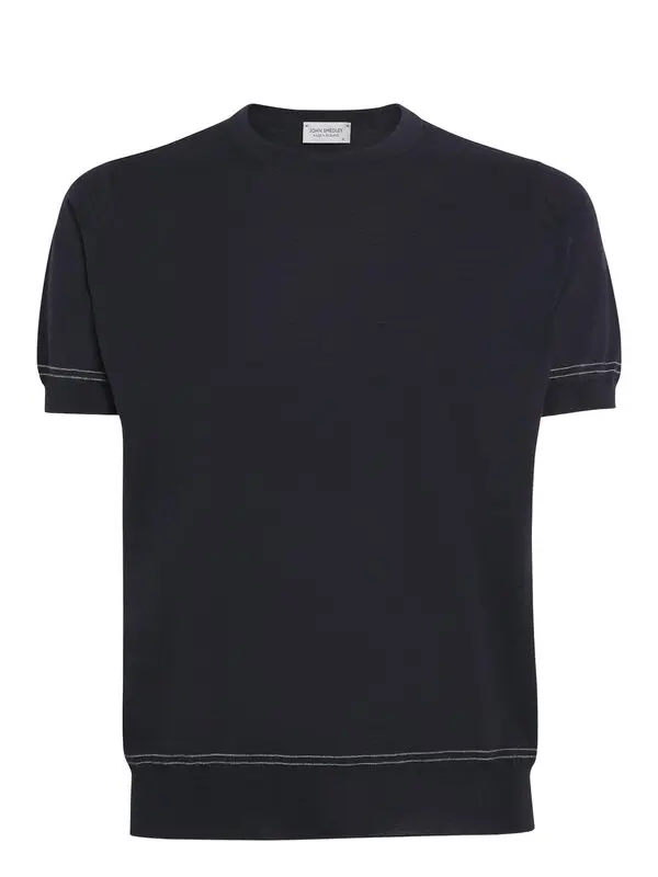 John Smedley Wool-cotton Tipped Ossian T-shirt - Navy