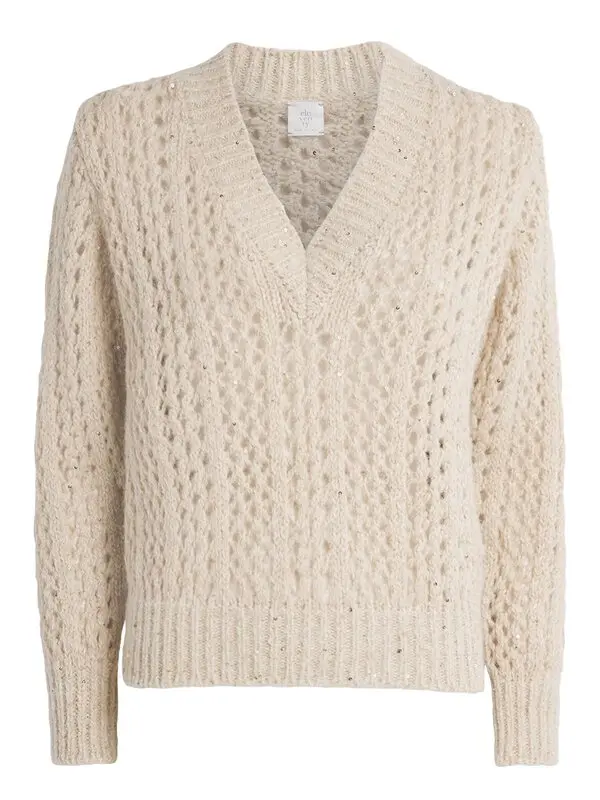 Eleventy Sequin V-neck Sweater - Beige