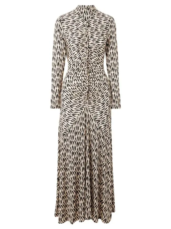 Ulla Johnson Ida Ruffled Gathered Printed Stretch-jersey Turtleneck Midi Dress - Gray