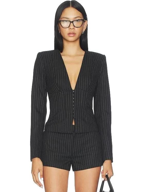 LOVERS AND FRIENDS Peyton Blazer Jacket - Black Pinstripe
