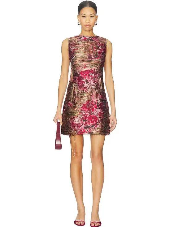GANNI Fringed Tapestry Organza Mini Dress - Pompeian Red