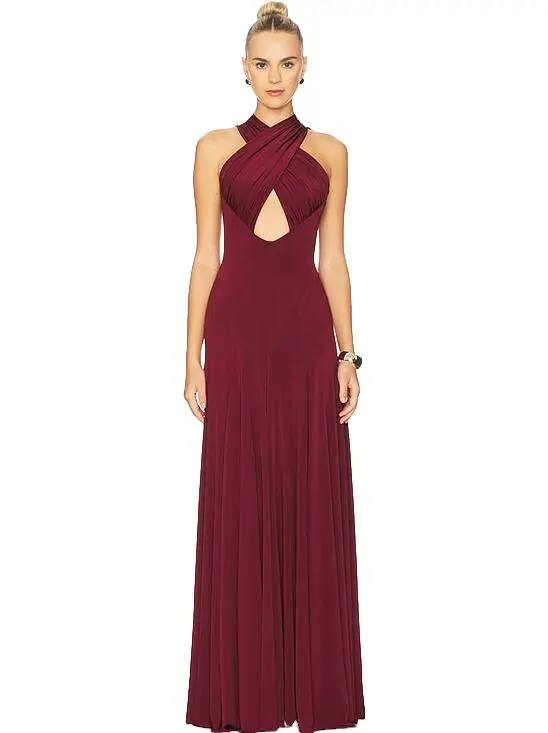 CEREN OCAK Draped Jersey Dress - Burgundy