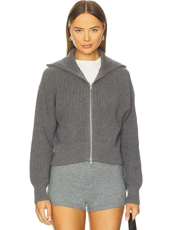 525 America Tina Shaker Zip Up Cardigan - Charcoal Grey