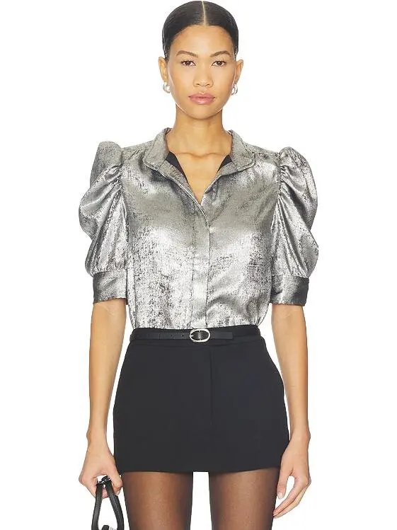 FRAME The Shiny Gillian Blouse - Gunmetal