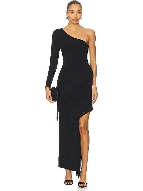 DODIEE Rosie Asymmetrical Fringe Dress - Black