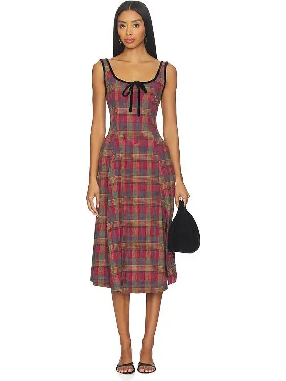 Free People Freya Plaid Midi Dress - Cherry Combo