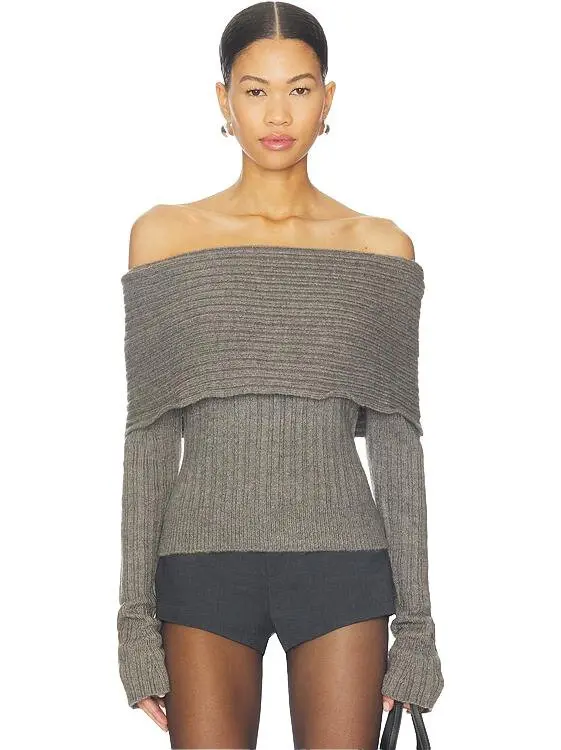 GUIZIO Wide Turtleneck Knit Top - Night Grey