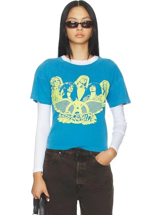 MadeWorn Aerosmith Crop Tee - Vintage Blue