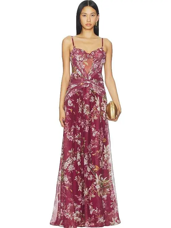 PatBO Delicata Beaded Gown - Dark Red