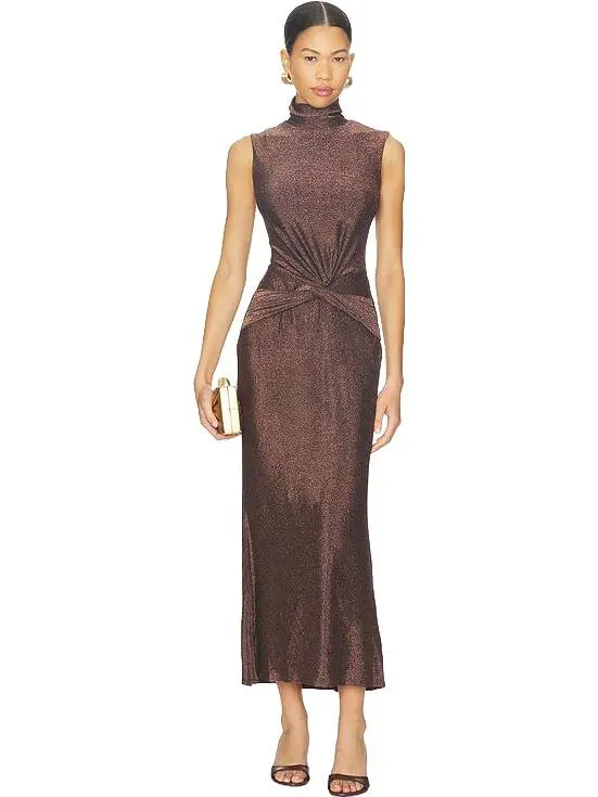 Astr The Label Riana Dress - Brown Metallic