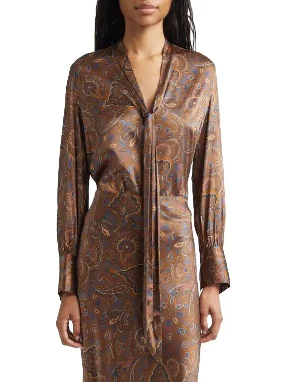 Veronica Beard Francine Printed Silk-blend Top - Walnut Multi