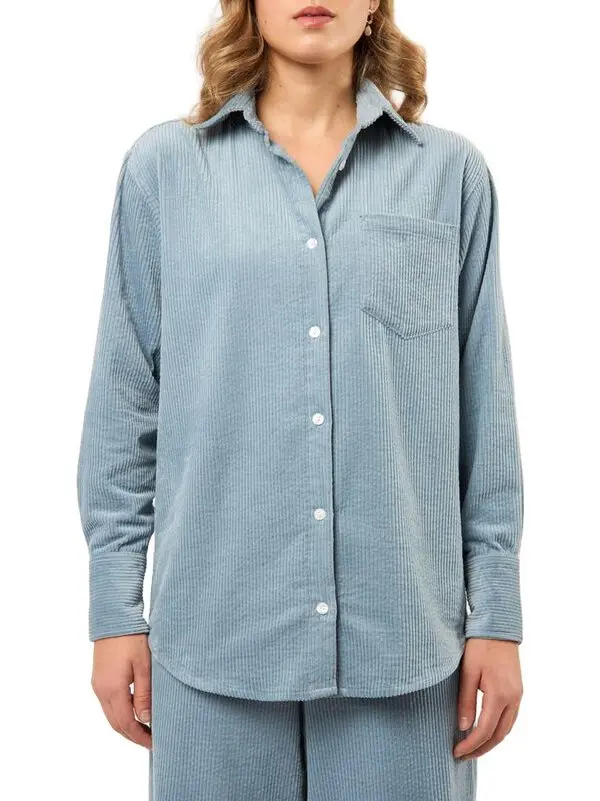 VIENS AVEC MOI The Odyssey Relaxed Button-up Corduroy Shirt - Blue