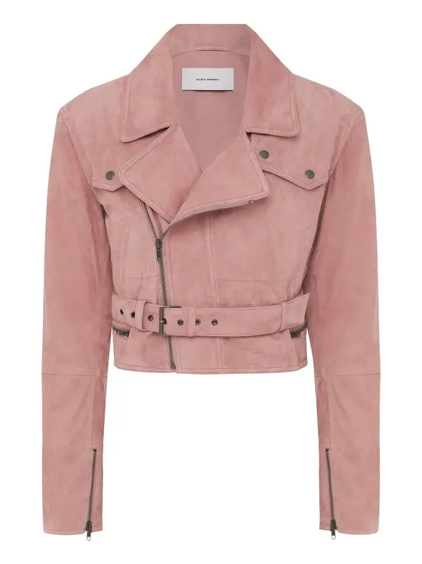 Alex Perry Cropped Suede Biker Jacket - Pink