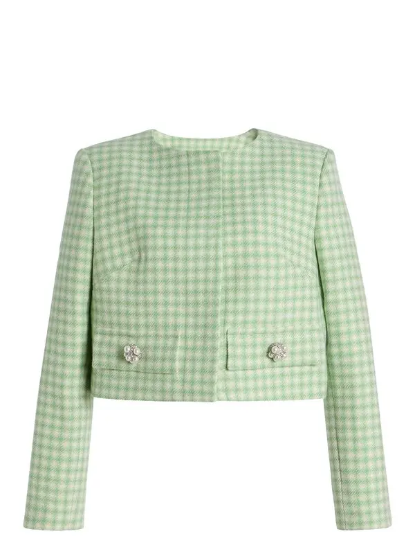 Oscar De La Renta Checked Wool Tweed Jacket - Green