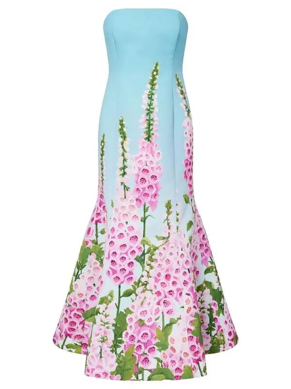 Oscar De La Renta Floral Printed Bustier Gown - Blue