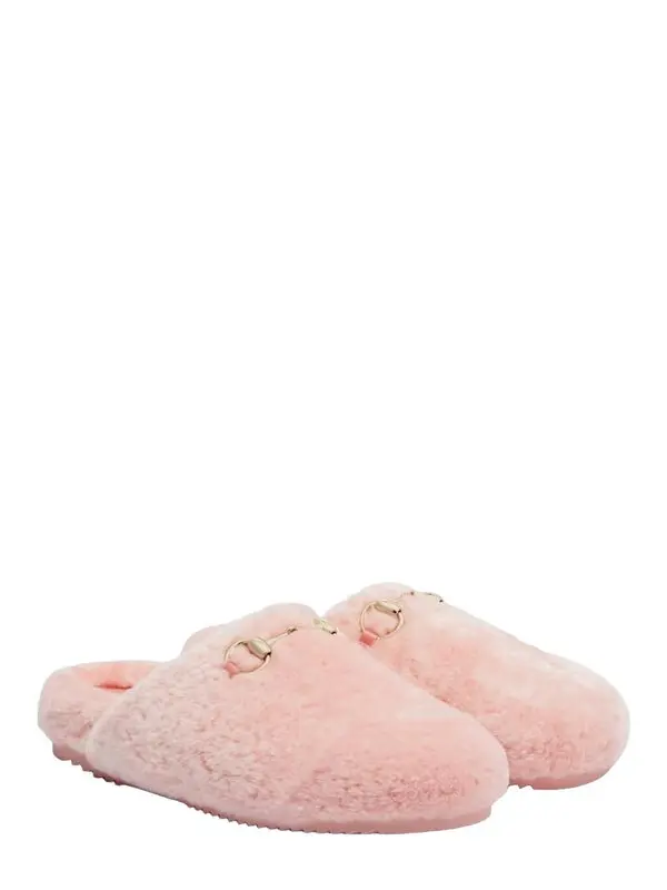 Gucci Horsebit Shearling Mules - Pink