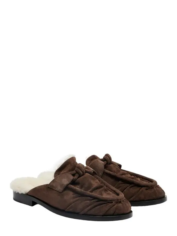 Bottega Veneta Astaire Shearling-lined Suede Mules - Brown
