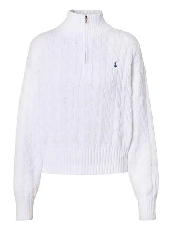 Polo Ralph Lauren Logo Cable-knit Cotton Half-zip Sweater - White