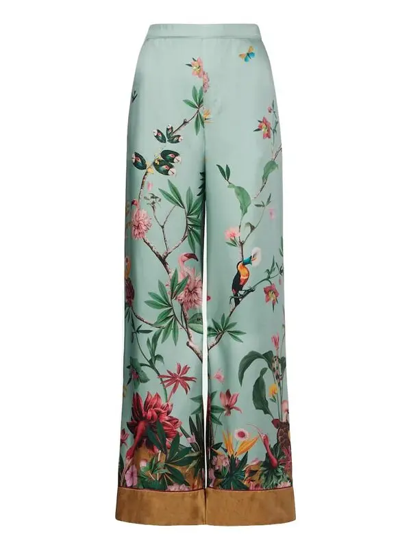 La DoubleJ Printed Silk Twill Wide-leg Pants - Blue