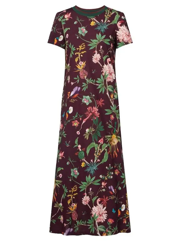 La DoubleJ Sporty Swing Floral Cotton Midi Dress - Burgundy