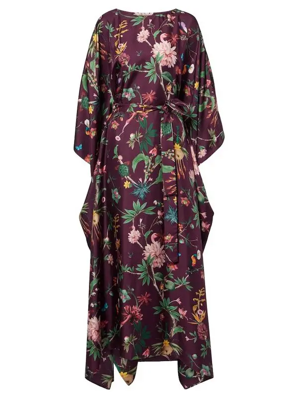 La DoubleJ Floral Silk Kaftan - Burgundy