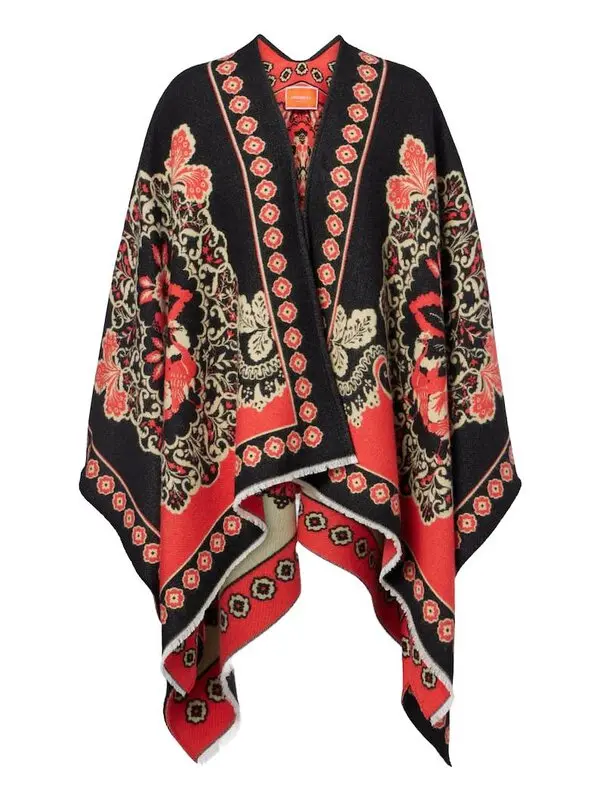 La DoubleJ Soul Printed Wool And Silk Poncho - Black