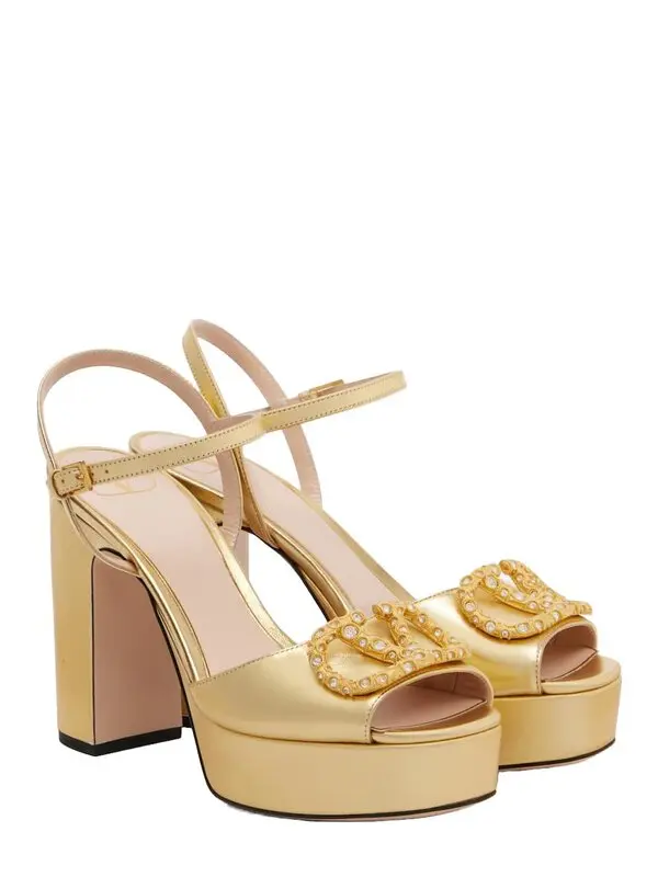 Valentino Garavani Vlogo Crystal-embellished Leather Sandals - Gold