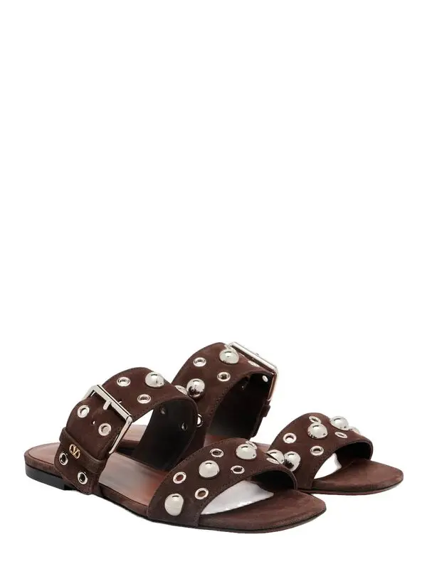Valentino Garavani Nellcote Studded Suede Sandals - Brown