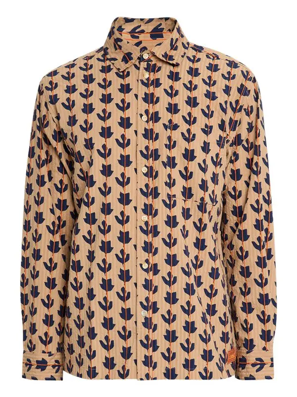 Scotch & Soda Cotton Structured Stripe Button-down Shirt - Ditsy Leaf