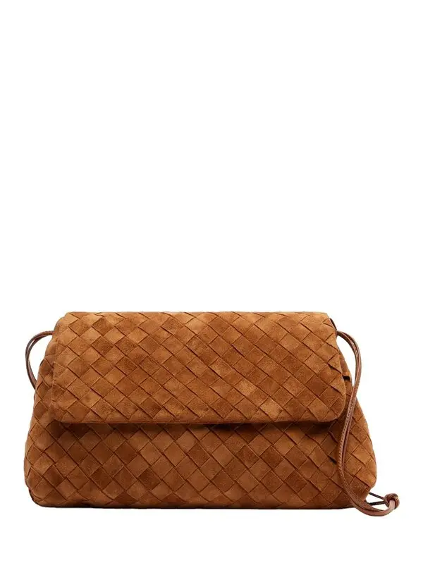 Bottega Veneta Giorno Intrecciato Suede Clutch - Brown