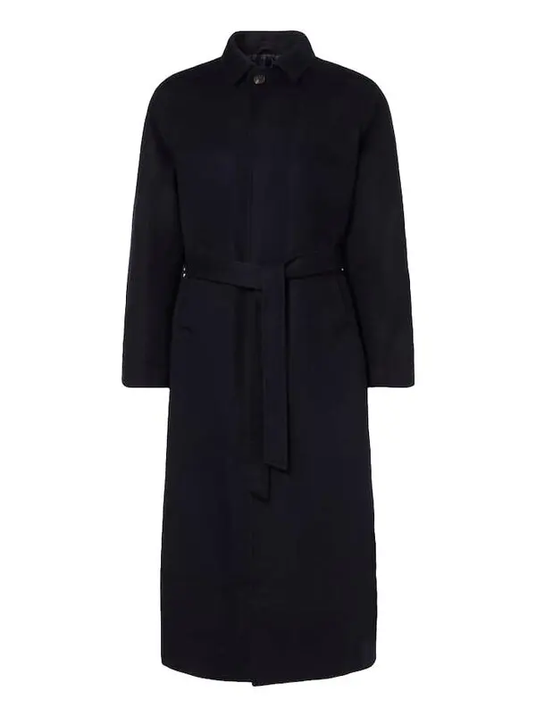 SAMAN AMEL Belted Wool Overcoat - Blue