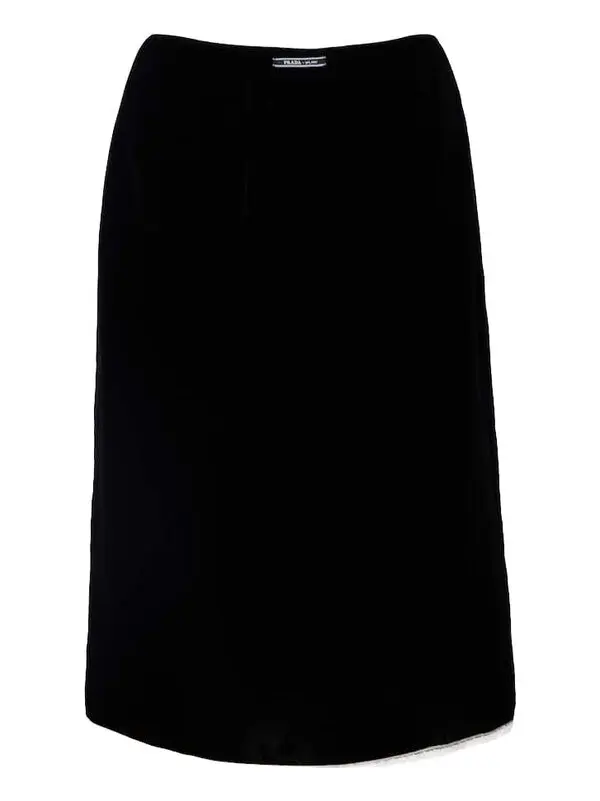 Prada Lace-trimmed Velvet Midi Skirt - Black