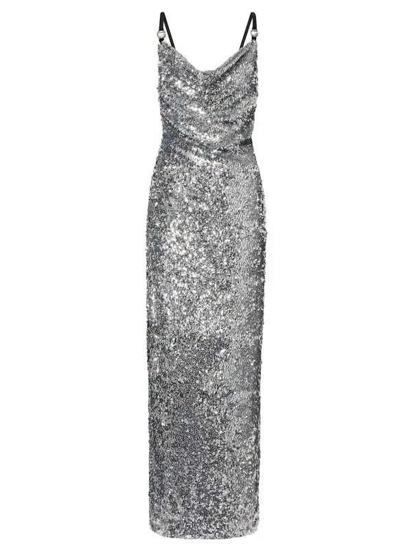 Coperni Draped Sequined Gown - Silver
