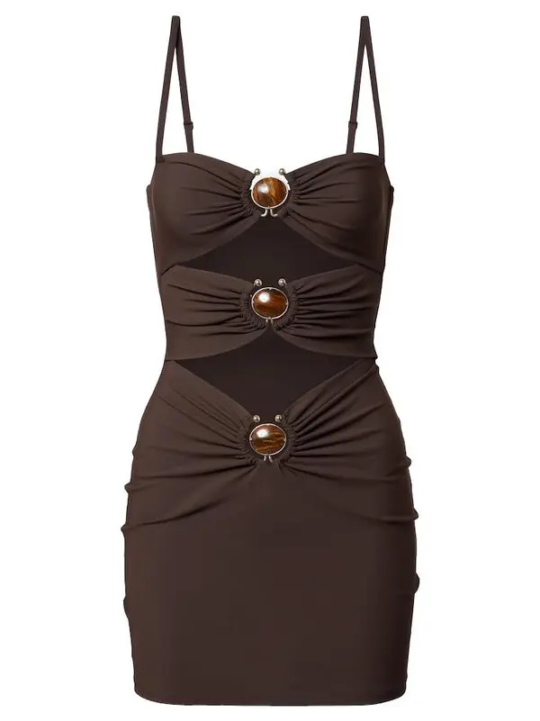 Christopher Esber Cutout Embellished Ring-detail Minidress - Brown