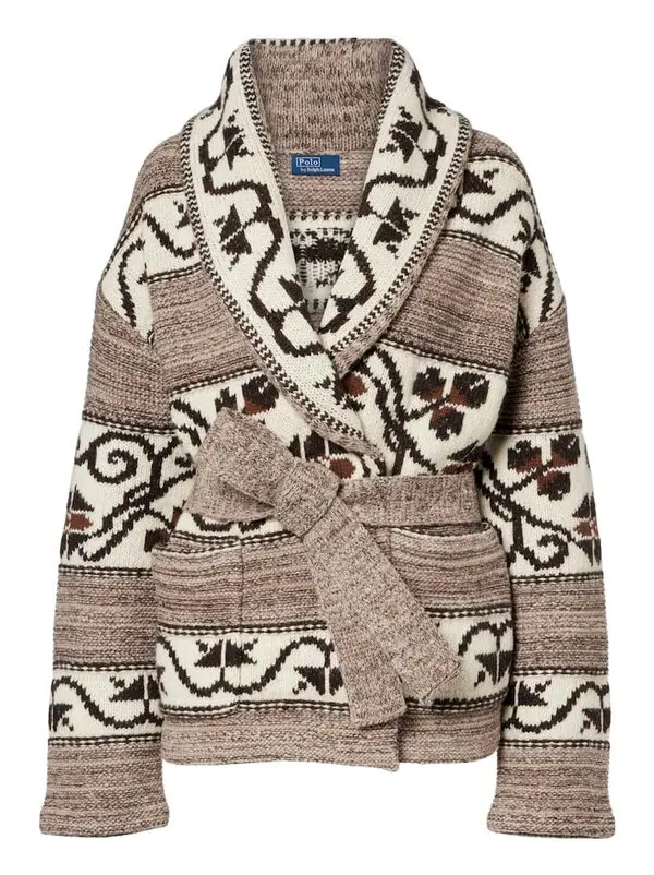Polo Ralph Lauren Jacquard Wool-blend Wrap Cardigan - Brown