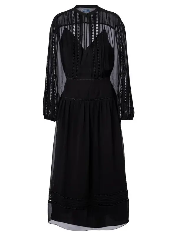 Polo Ralph Lauren Lace-trimmed Georgette Midi Dress - Black