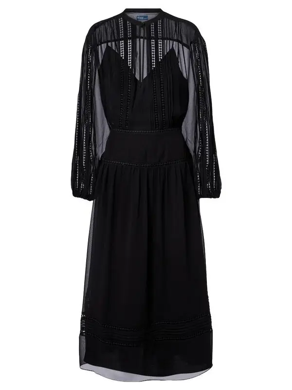 Polo Ralph Lauren Lace-trimmed Georgette Midi Dress - Black